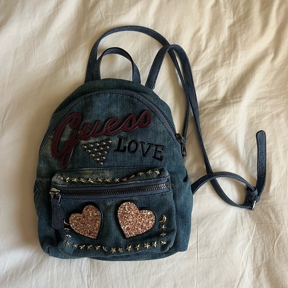 Guess | Bags | Guess Mini Blue Denim Backpack With Cute Patchwork ...
